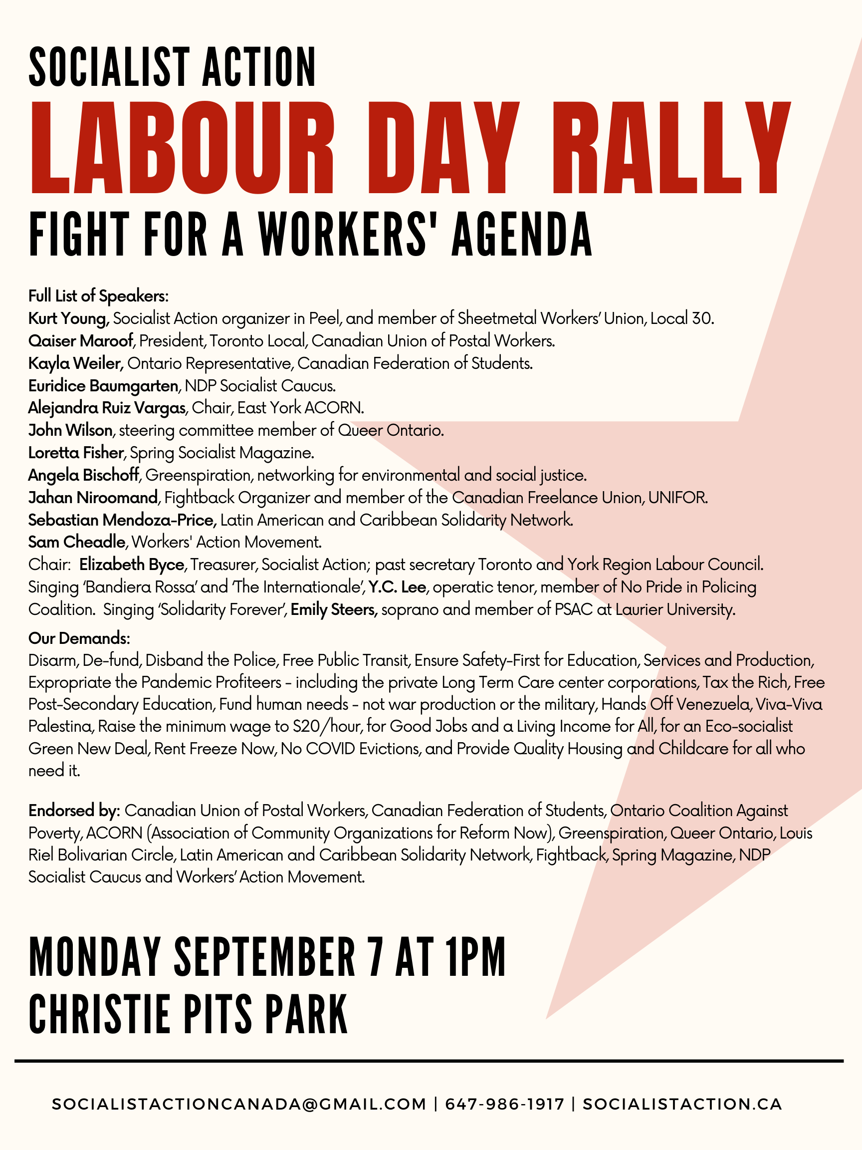 Labour Day Rally in Toronto – Socialist Action Canada